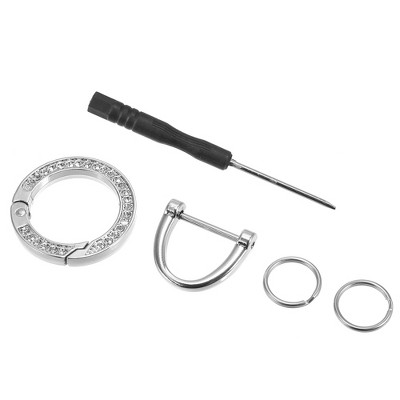 Unique Bargains Faux Leather Rhinestones Anti-lost D-ring 360 Rotatable ...