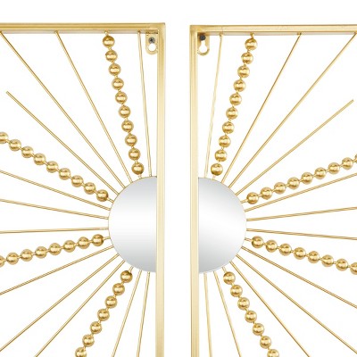 Set Of 2 Geometric Half Moon Mirror Wall Decors With Gold Frame ...