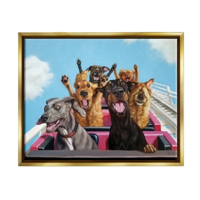Stupell Industries Dogs Riding Roller Coaster Funny Amusement Park Gold ...