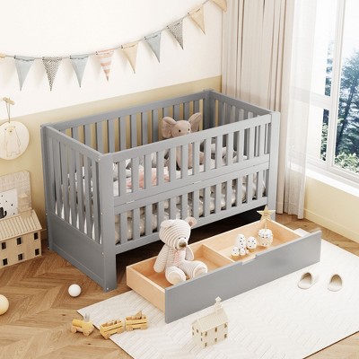 Convertible Crib/full Size Crib With Drawers And 3 Height Options, Gray ...