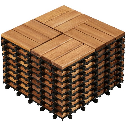 Yaheetech Pack Of 10 Interlocking Flooring Tiles, Natural Wood-checker ...