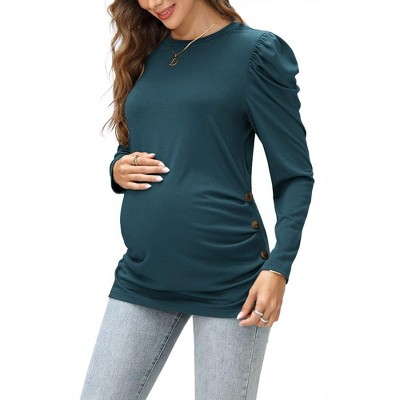 Maternity Shirts Side Button And Ruched Maternity Tunic Tops Casual ...