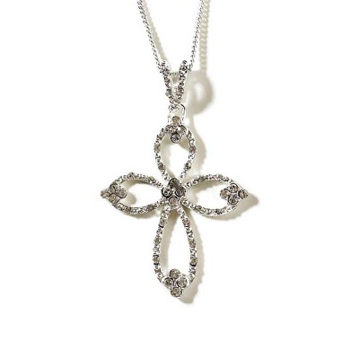 Dicksons Open Petal Cross Silver Plated 18 inch Cubic Zirconia Chain ...