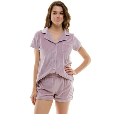 Jaclyn Intimates Womens Ribbed Velour Short Sleeve Top and Shorts 2 ...