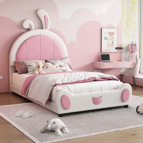 Ktmbdw Twin Size Upholstered Platform Bed With Rabbit Shaped Headboard No Box Spring Needed White Target