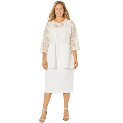 Catherines Women's Plus Size Anywear Linen & Lace Cascade - 2x, White ...