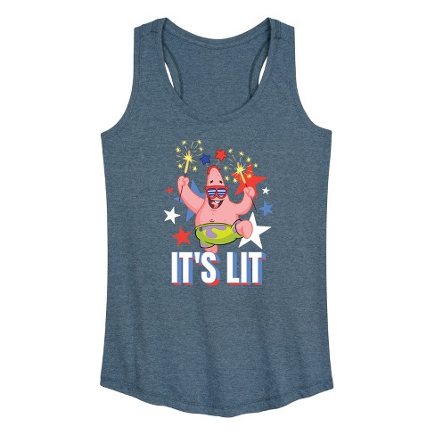Women's Spongebob Squarepants Lit Fireworks Patrick Graphic Racerback ...