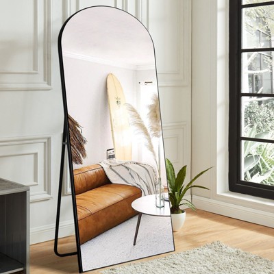 Ramya Arched Floor Mirror Mirror With Stand, Solid Wood Frame Wall ...