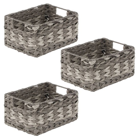 Mdesign Woven Farmhouse Pantry Food Storage Bin Basket Box - 3 Pack ...