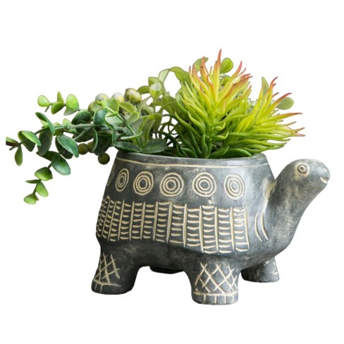 Slickblue Cement Cyan Turtle Planter - Large : Target