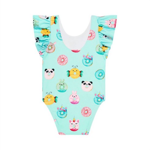 Girl's Donut One Piece Ruffled Cap Sleeve Swimsuit - Posh Peanut : Target