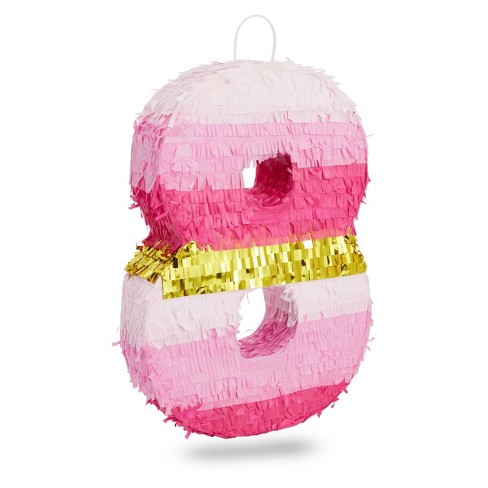 Blue Panda Small Pink And Gold Foil Number 8 Pinata For Kids 8th ...