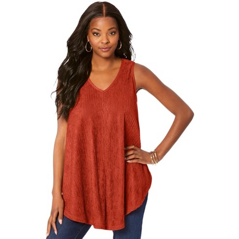 Roaman's Women's Plus Size Textured Knit Swing Tank - 12, Copper Red ...