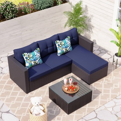 3pc Steel & Wicker Outdoor Conversation Set With Square Coffee Table ...