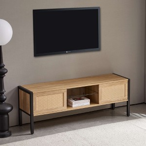 Xiyuyeu Rattan Tv Stand For 57 Inch Tv With Adjustable Shelf,modern Tv ...
