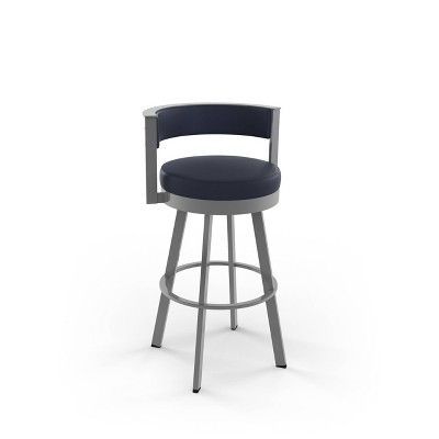 26.13 Amisco Browser Swivel Counter Height Barstool Upholstered Metal Frame Footrest Navy glossy Gray Target