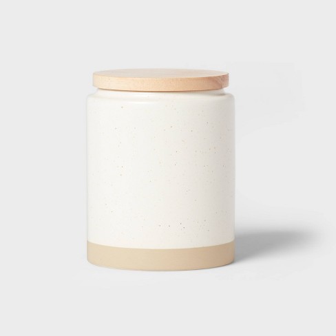 Small Camwood Collection Stoneware Canister With Wood Lid Cream ...