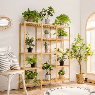 Multifunctional Bamboo Shelf Storage Organizer Rack Plant Stand Display ...