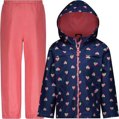 London Fog Girl's Waterproof Hooded Jacket And Pant Rainsuit Set, Navy ...