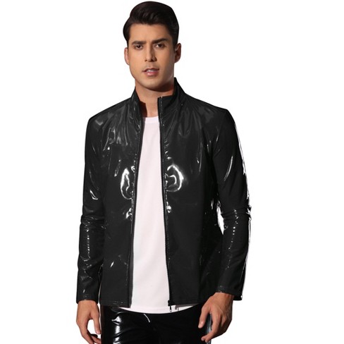 Lars Amadeus Men's Shiny Party Nightclub Zipper Pu Jacket Black Xx ...