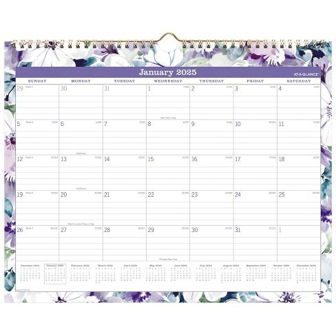 At-a-glance 2025 Wall Calendar 11.875"x14.875" Floral: Twin-wire ...