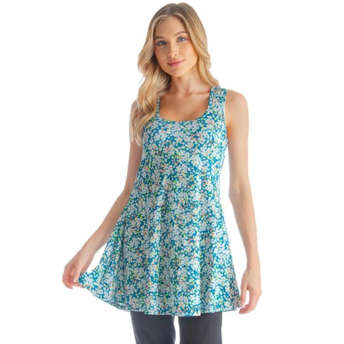 A Teal-colored Tank Top With A Small Flowery Pattern And A Scoop ...
