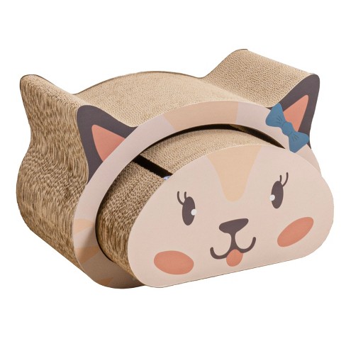Opal 19" Modern Cardboard Happy Cat Head 2-in-1 Cat Cave Scratcher With ...