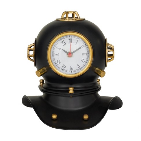 8"x8" Brass Diver Helmet Clock With Gold Accents Black - Olivia & May ...