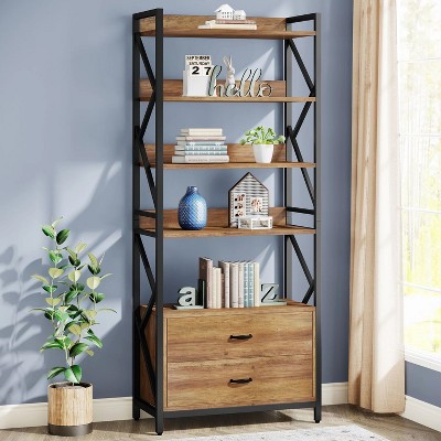 Hommoo 70.86" Bookshelf, Industrial 5-tier Bookcase With 2 Drawers ...