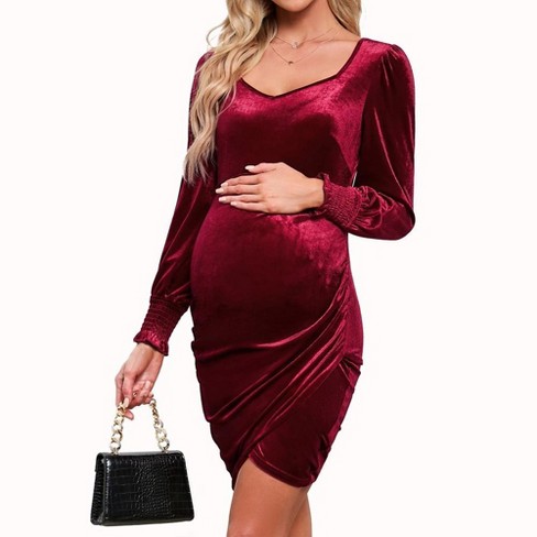 Whizmax Women's Maternity Velvet Dress Bodycon Long Sleeve Sweetheart ...