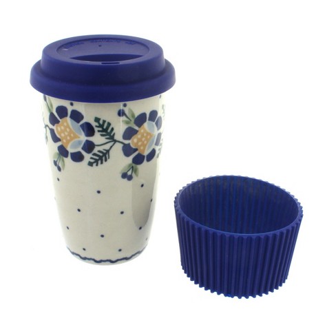 Blue Rose Polish Pottery Sunflower Travel Coffee Mug : Target