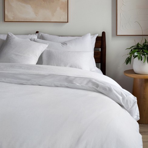 French Linen And Cotton Duvet Cover & Sham Set - Full/queen - White ...