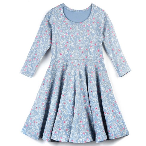 Mightly Girls Fair Trade Organic Cotton Print 3/4 Sleeve Twirl Dress ...