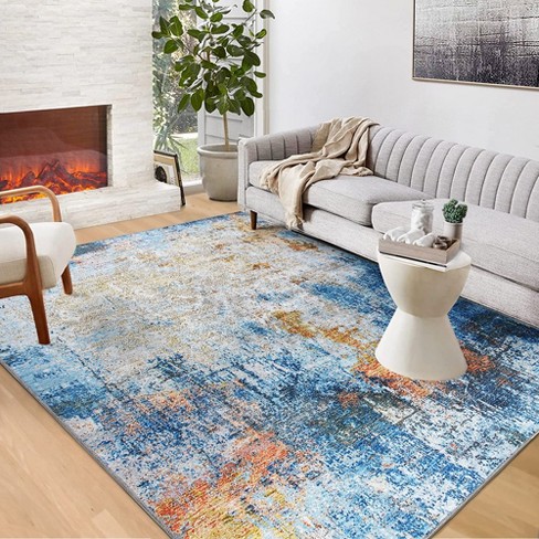 Washable Rug Modern Rug Contemporary Abstract Colorful Rug Ultra-thin ...