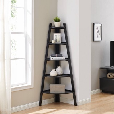 Save 20% • 63" x 26.5" Five-Tier Pyramid Corner Ladder Shelf Black ...