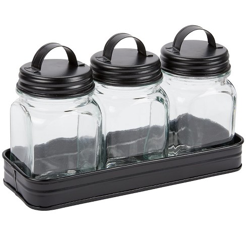 The Lakeside Collection Set Of 3 Glass Canisters In Galvanized Tray ...