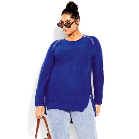 City Chic | Women's Plus Size Zip Front Jumper - Cobalt - 12 Plus : Target