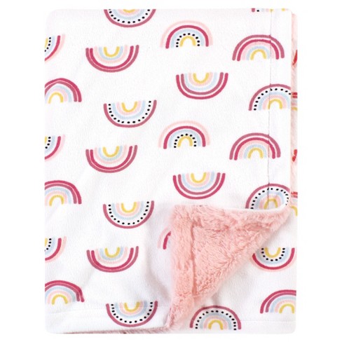 Hudson Baby Infant Girl Plush Blanket With Furry Binding And Back ...