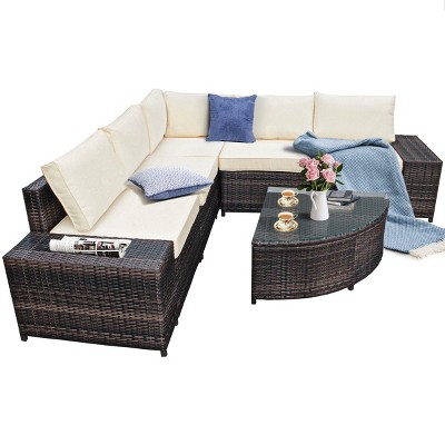 Tangkula 6-piece Outdoor Rattan Conversation Set Sectional Sofa Set ...