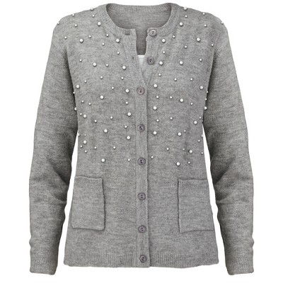 Collections Etc Pearl Trimmed Button Front Cardigan Sweater Large ...
