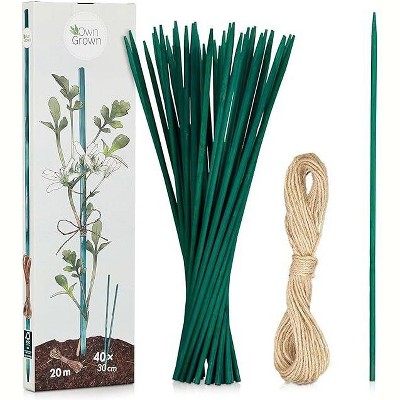 Owngrown 66ft Jute Plant Twine And 40 Plant Support Stakes,green : Target