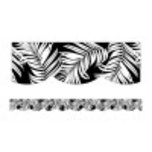 Schoolgirl Style Simply Boho Black With White Leaves Scalloped Borders ...