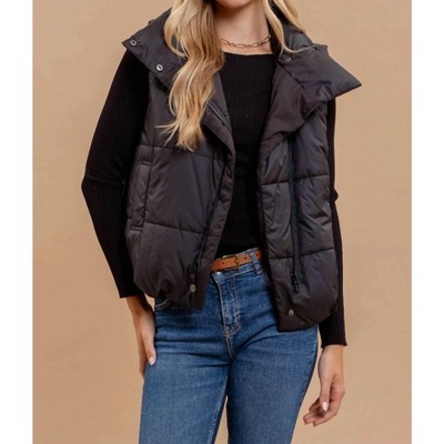 Women's Asymmetrical Zip Up High Neck Puffer Vest - Blu Pepper L : Target