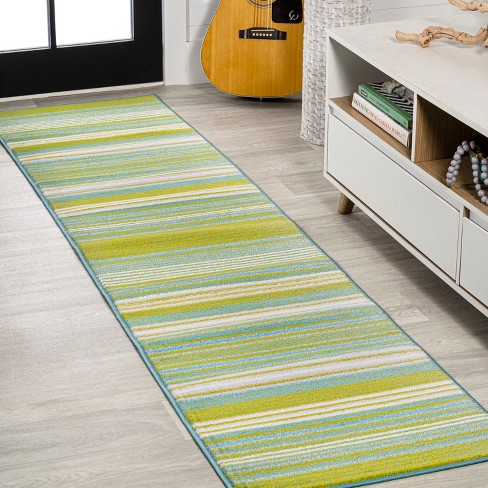 2' X 8' Duxbury Gradient Ticking Striped Runner Rug, Green/blue ...