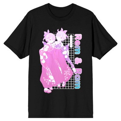 Mens Re: Zero Anime Cartoon Rem & Ram Characters Black Short Sleeve ...