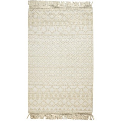 5' X 8' Wool Geometric Hand Woven Area Rug With Fringe : Target