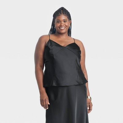 Women's Slim Fit V-neck Satin Cami Blouse - A New Day™ Black 2x : Target