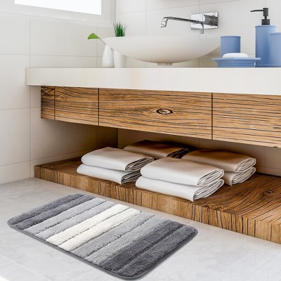 Piccocasa Microfiber Striped Bathroom Rugs Shaggy Soft Thick And ...