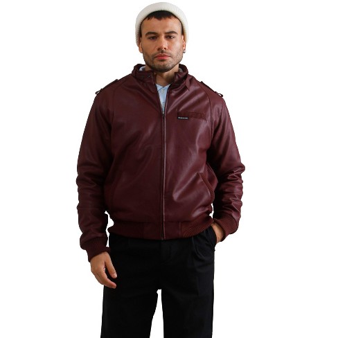 Members Only Men's Faux Leather Iconic Racer Jacket - Burgundy - Large ...