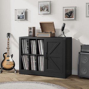 Record Player Stand with Door, Farmhouse Turntable Cabinet with Storage ...